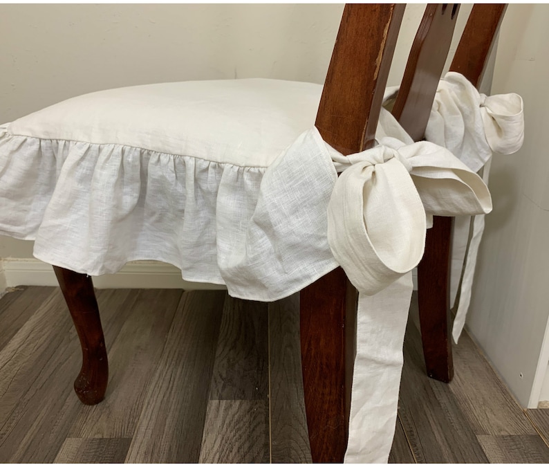 Cream Linen Chair Slip Covers With Ballerina Sash Ties, Dinning Chair ...