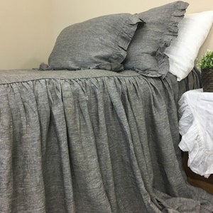 Chambray Grey Bedspread, Chambray Grey Bed Cover, Ruffle Linen Bedding ...
