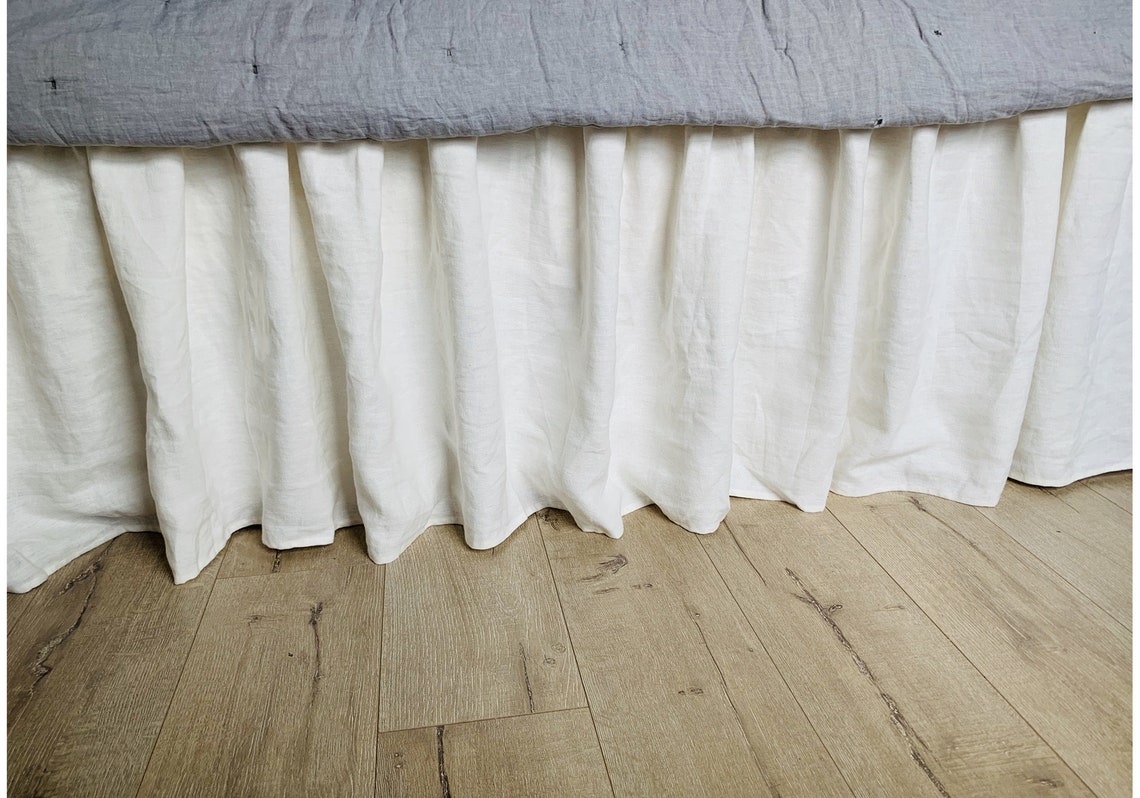 Belgian Linen Oyster White Bed Skirt With Gathered Ruffle, Duck Canvas ...