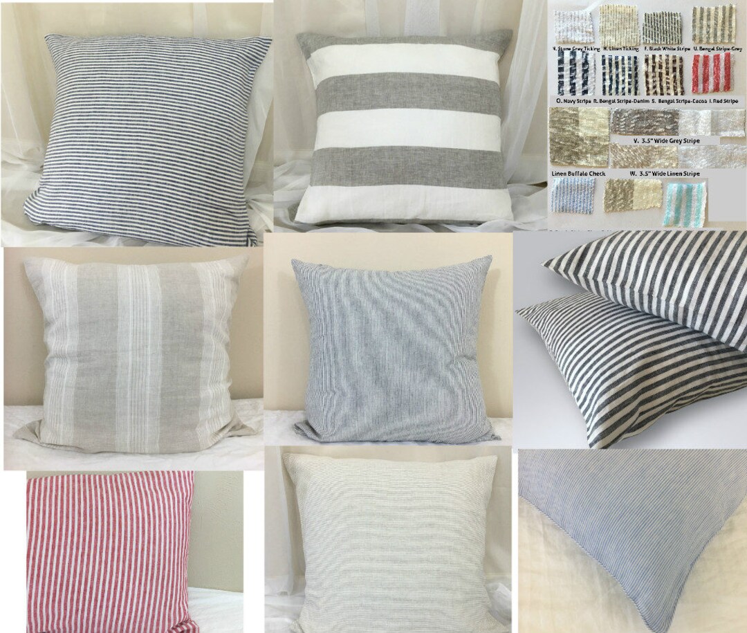Striped Euro Sham, Linen Euro Sham Covers, Striped Pillow Cover ...