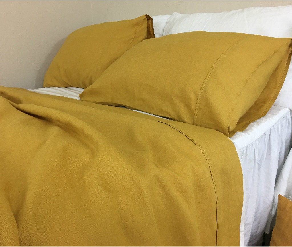 Mustard Gold Linen Bed Sheets Available in All Sizes or - Etsy