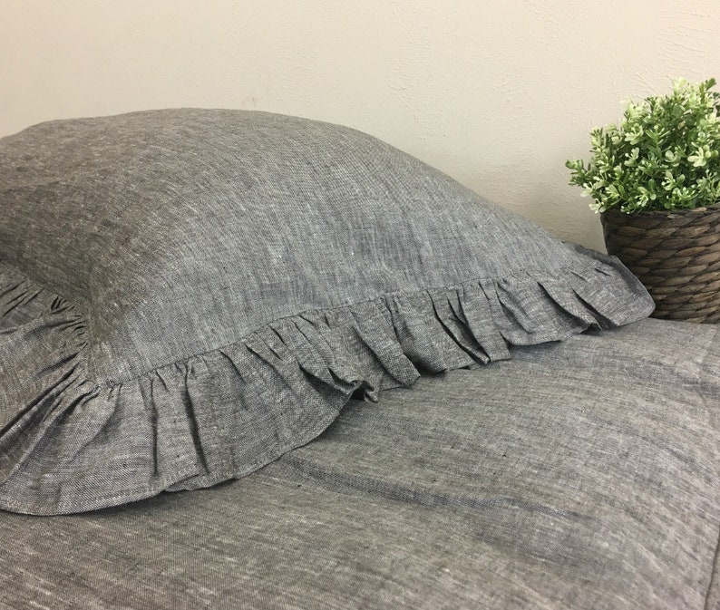 Chambray Grey Linen Ruffle Sham Cover All Sizes or Custom | Etsy