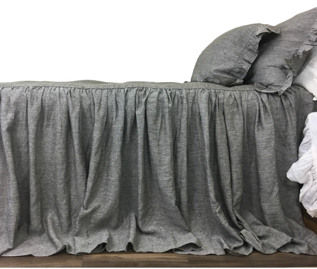 Chambray Grey Bedspread, Chambray Grey Bed Cover, Ruffle Linen Bedding ...