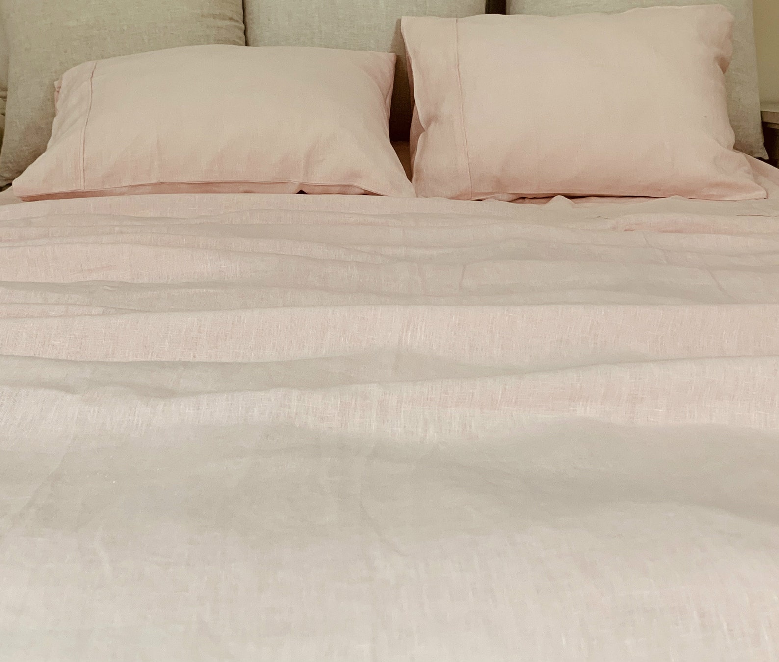 Dogwood Pink Linen sheets set Linen Top Sheet Fitted Sheet | Etsy