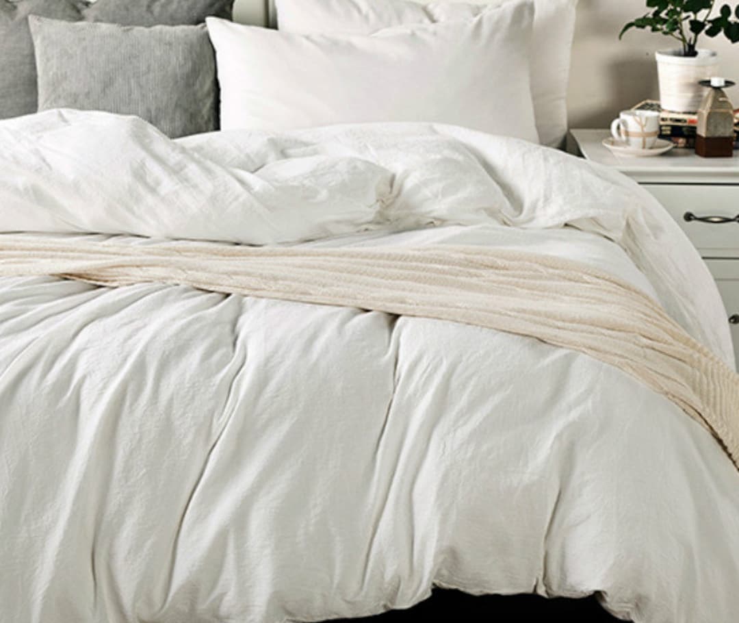 White Duvet Cover in Medium Weight Washed Linen, Custom Linen Duvet ...