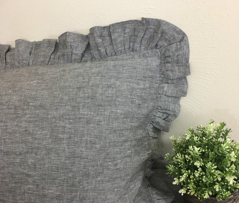 Chambray Grey Linen Ruffle Sham Cover All Sizes or Custom | Etsy