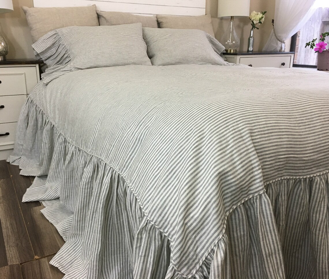 Linen Bed Cover With Waterfall Ruffles 80 Linen Choices - Etsy