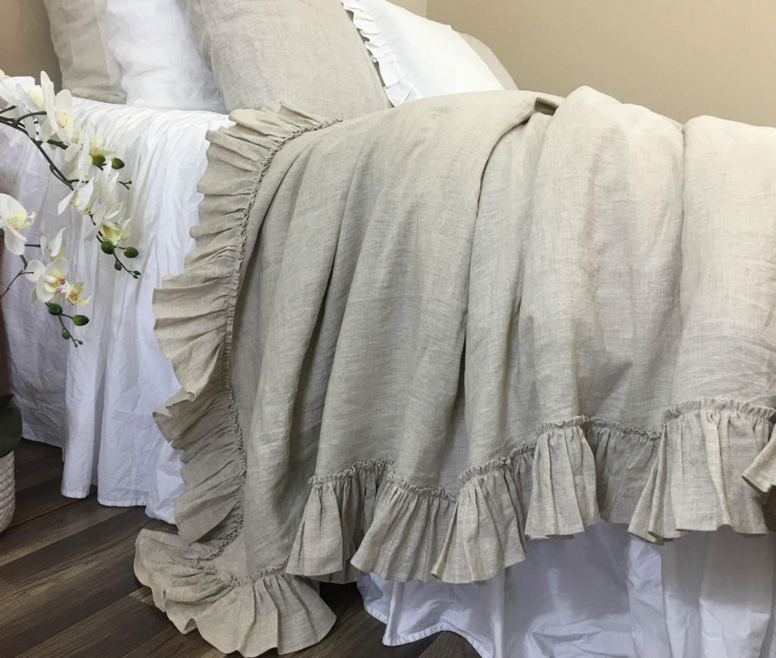 Linen Duvet Cover With Country Ruffle Hem All the Way Around - Etsy