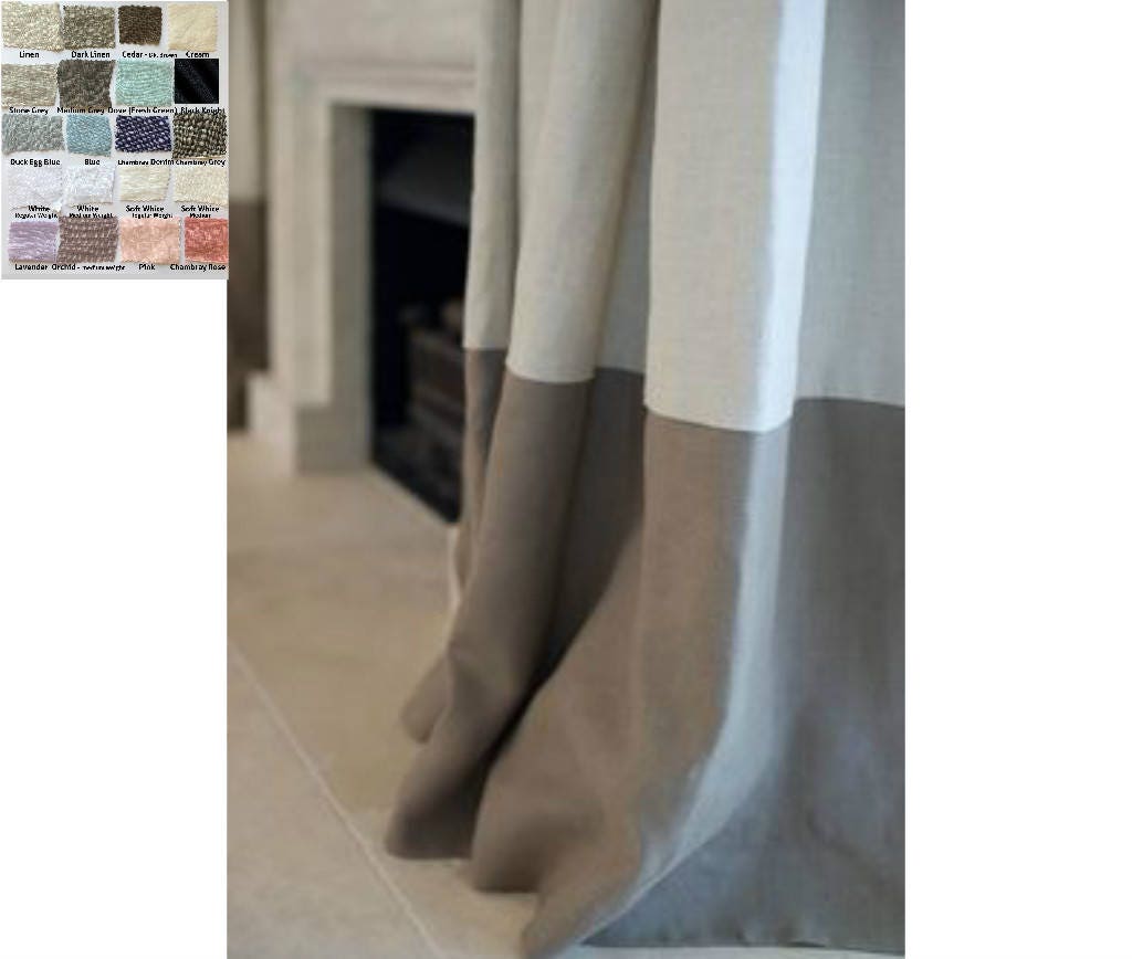Color Block Curtains, Natural Linen Color Block Curtains – Multiple ...