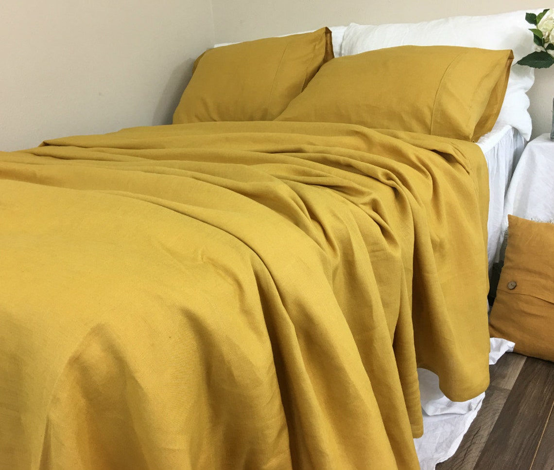 Mustard Gold Linen Bed Sheets Available in All Sizes or - Etsy