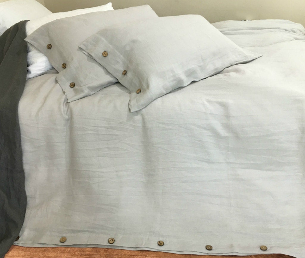 Linen Duvet Cover With Wood Button Closure - Pick Your Color, Washed ...