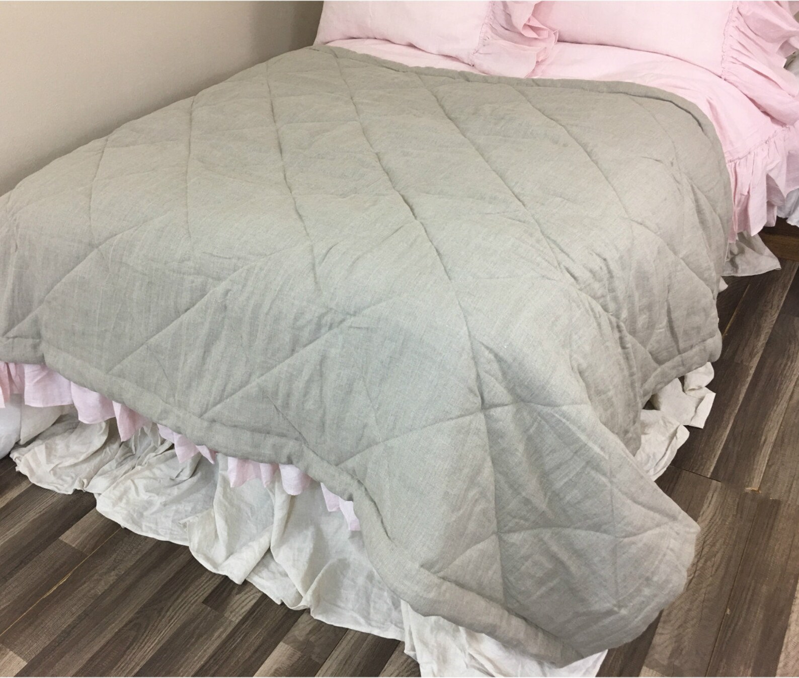 Linen Diamond Comforter Quilt, Diamond Shaped Quilted Duvet With ...