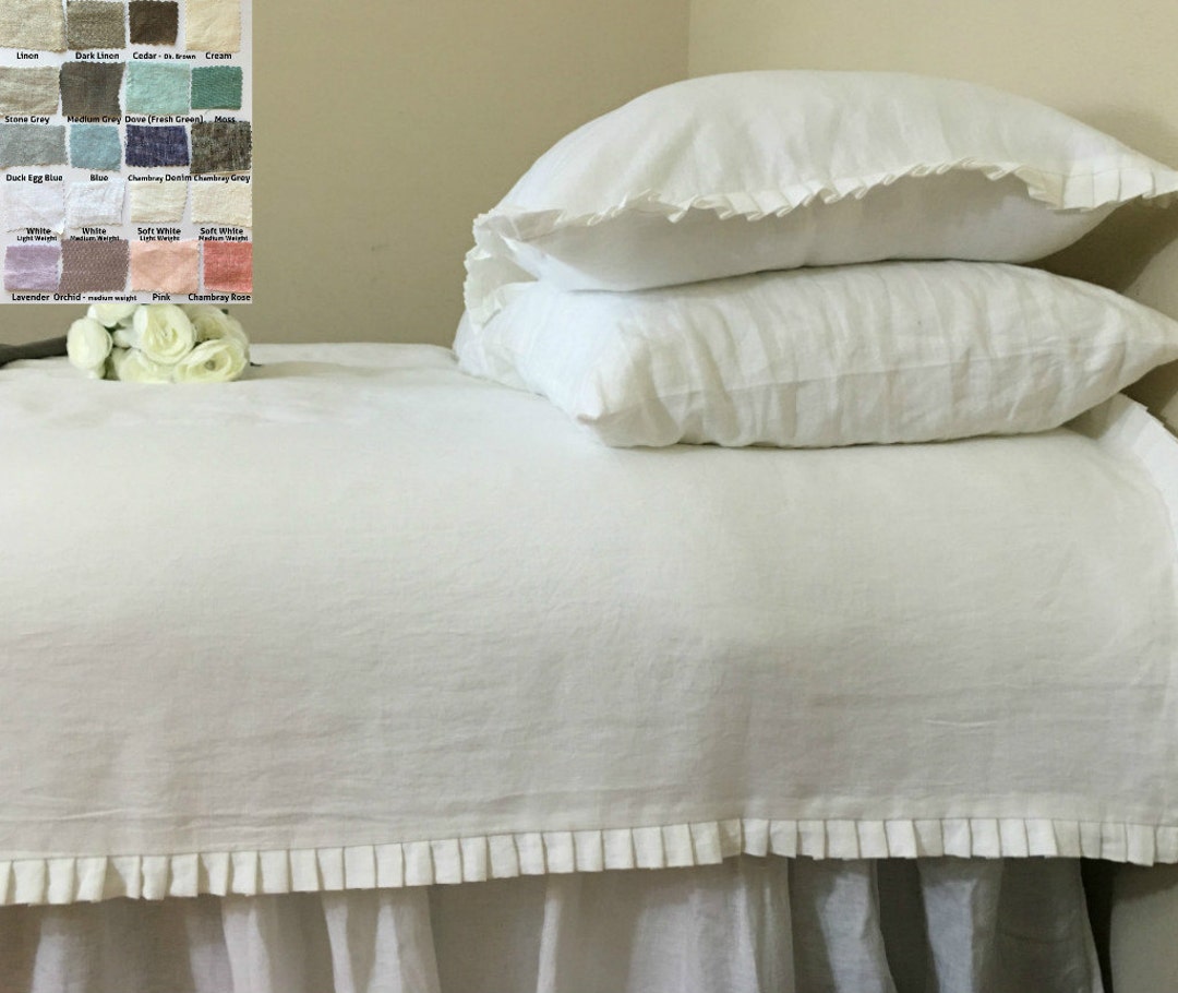 Linen Ruffled Duvet Cover With Pleated Ruffle Style, Linen Bedding ...