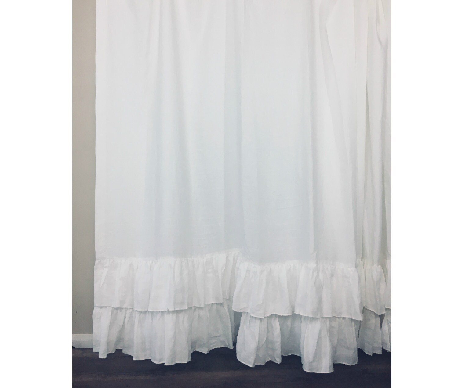 Natural Linen Shower Curtain With Two Tiered Ruffles Fabulous | Etsy