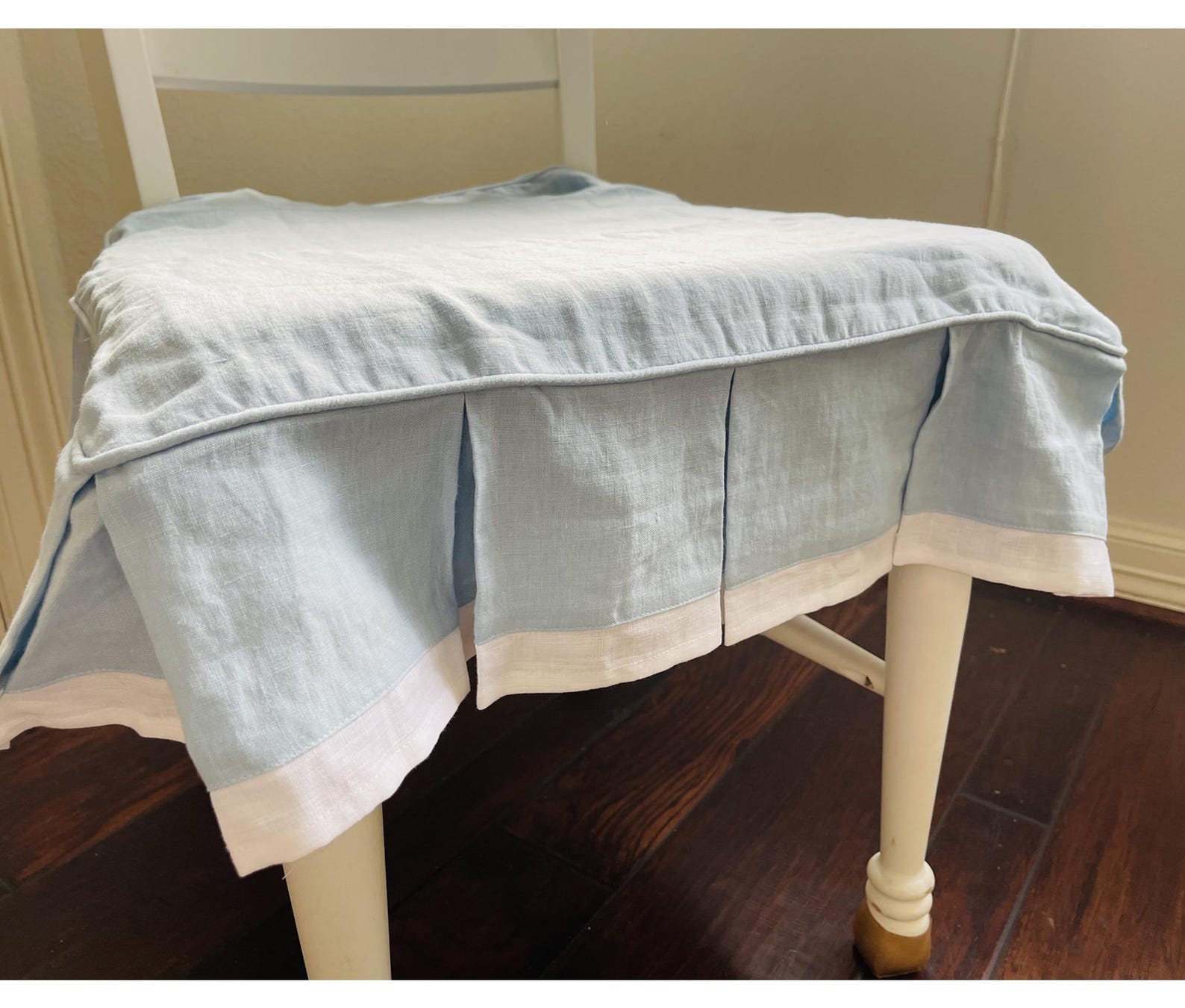 Linen Chair Seat Cover With Pleated Ruffles, Contrast Trim – Multiple ...