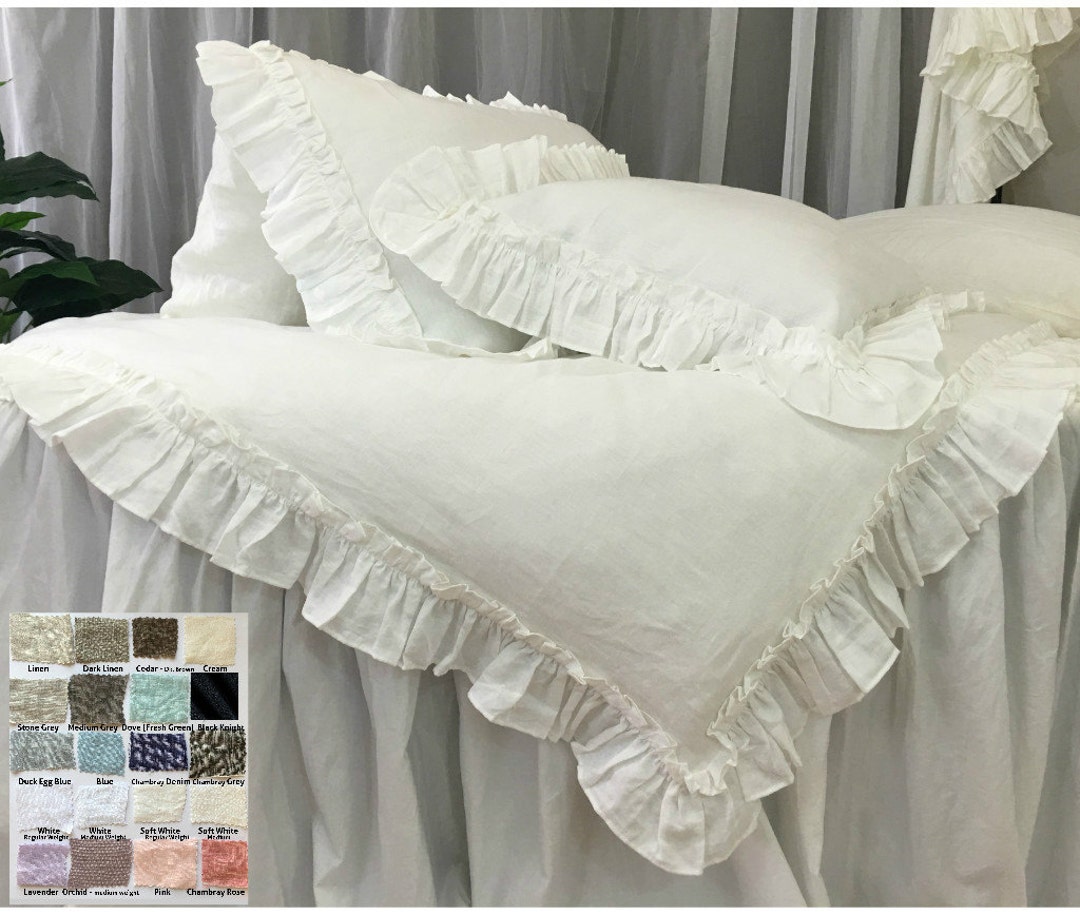 Linen Ruffled Duvet Cover With Vintage Ruffles, Linen Bedding, Shabby ...