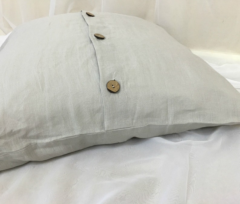Stone Grey Euro Sham Cover With Wooden Button Closure All | Etsy