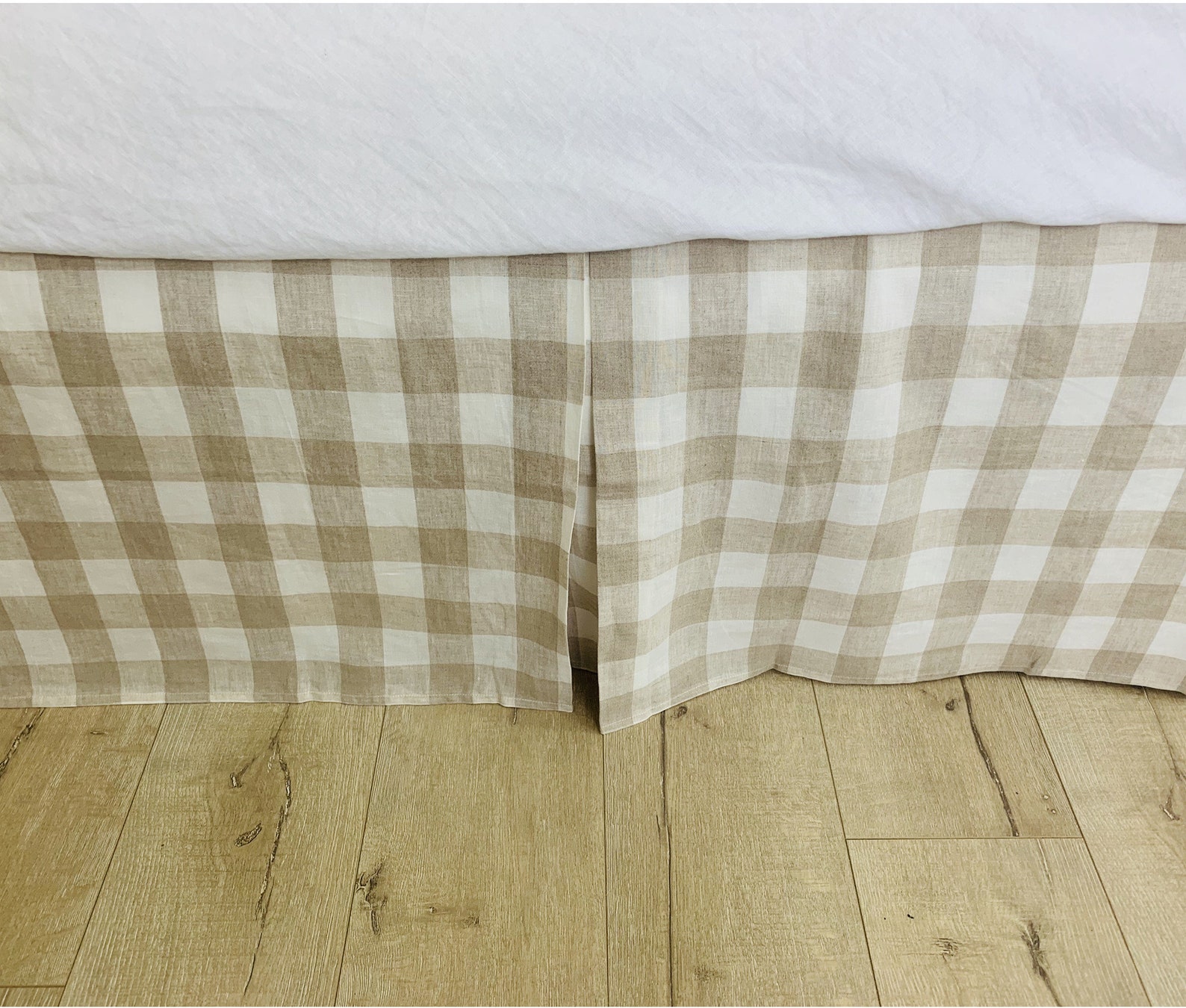 Buffalo Check Linen Bed Skirt Tailored Pleats, Linen Check Pleated Bed ...