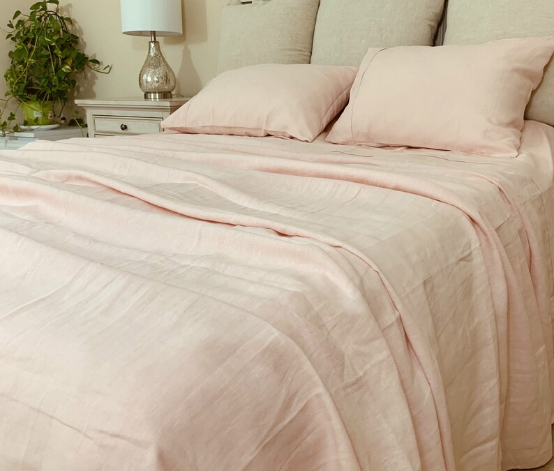 Dogwood Pink Linen sheets set Linen Top Sheet Fitted Sheet | Etsy