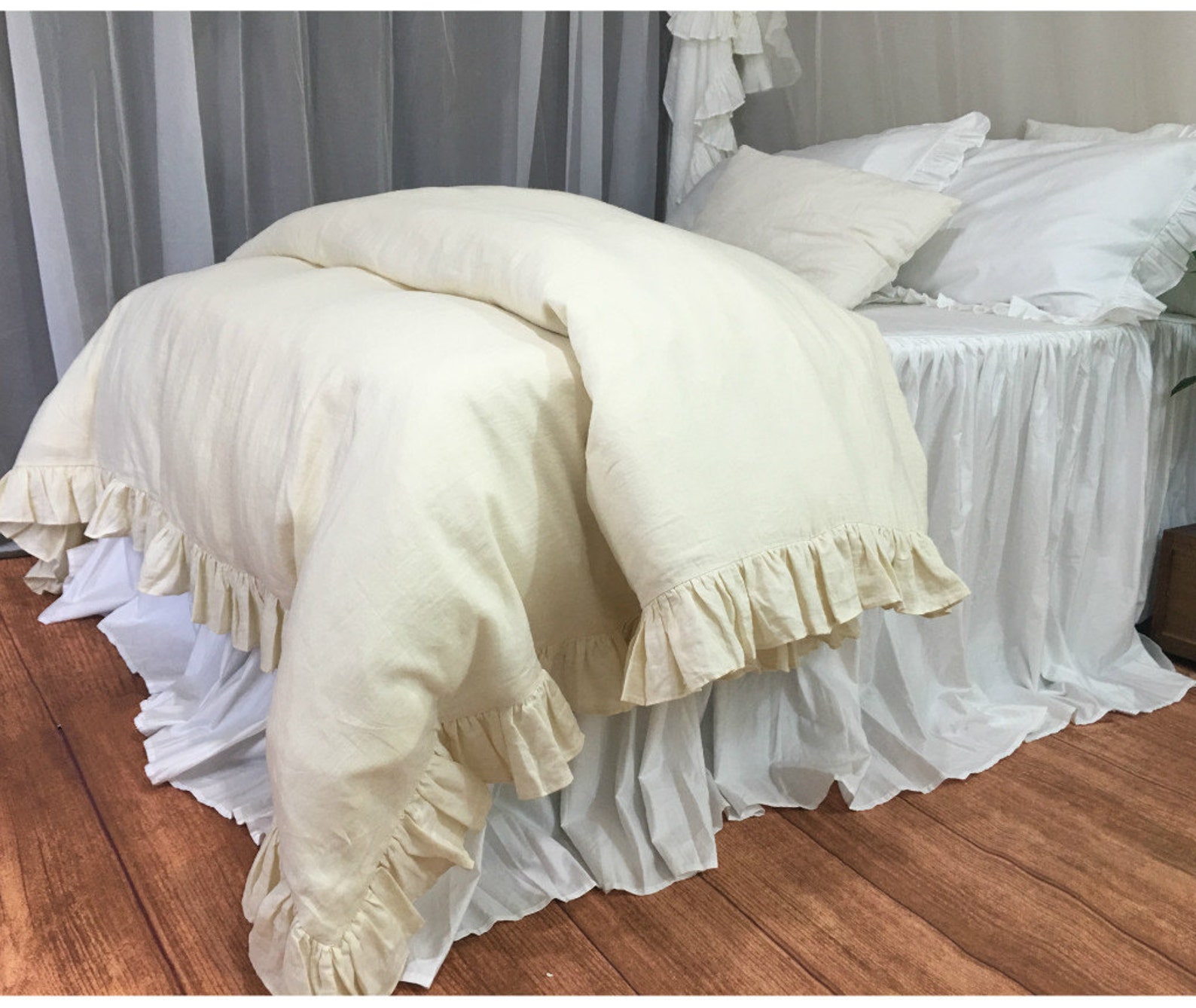 Sundress Linen Ruffle Duvet Cover, Ruffle Linen Bedding, Luxury Bedding ...