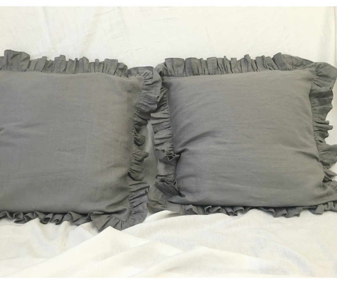 Medium Grey Ruffle Pillow Covers Linen Ruffle Pillow Covers - Etsy