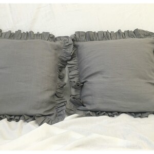 Medium Grey Ruffle Pillow Covers, Linen Ruffle Pillow Covers, Accented ...