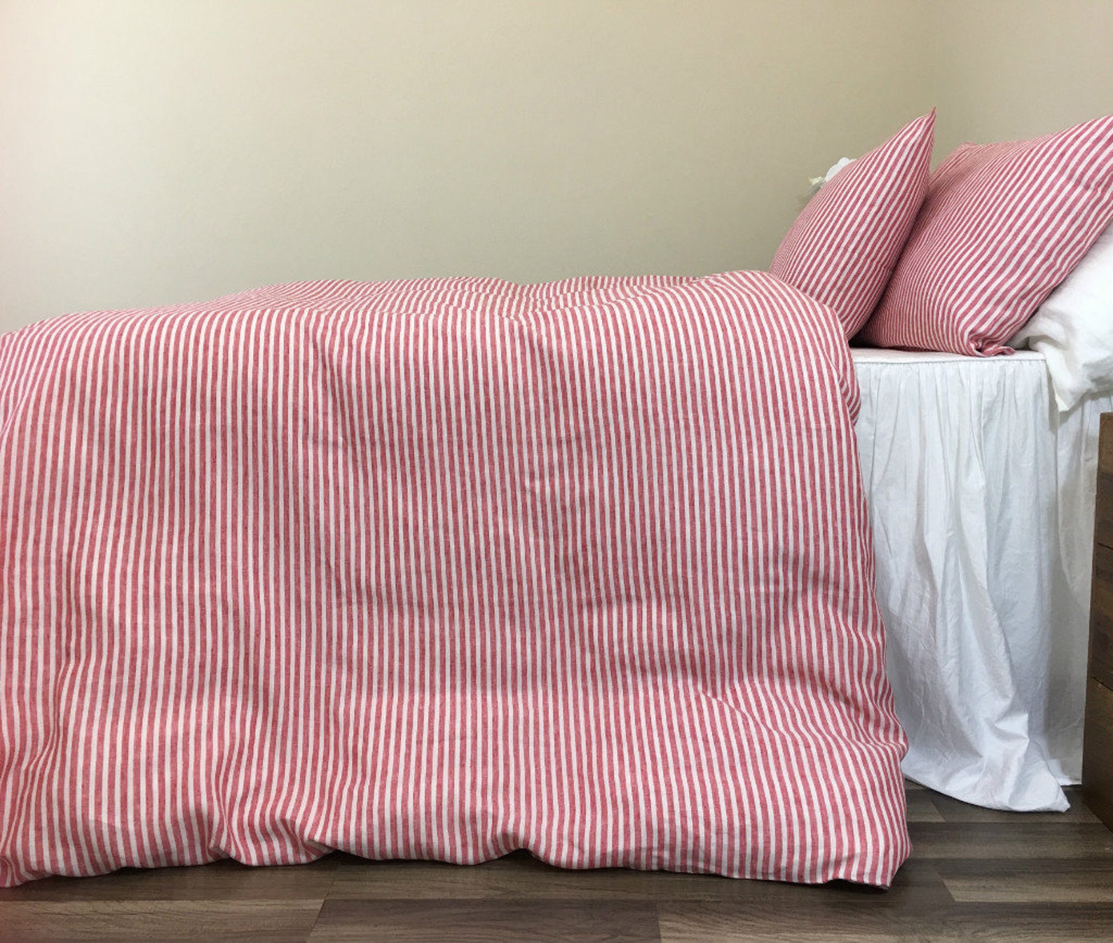 Red and White Striped Linen Duvet Cover Farmhouse Comfy - Etsy