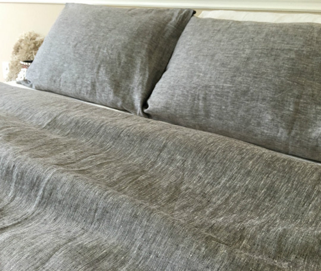 GREY Chambray Linen Duvet Cover Handmade, Chambray Bedding, Grey ...