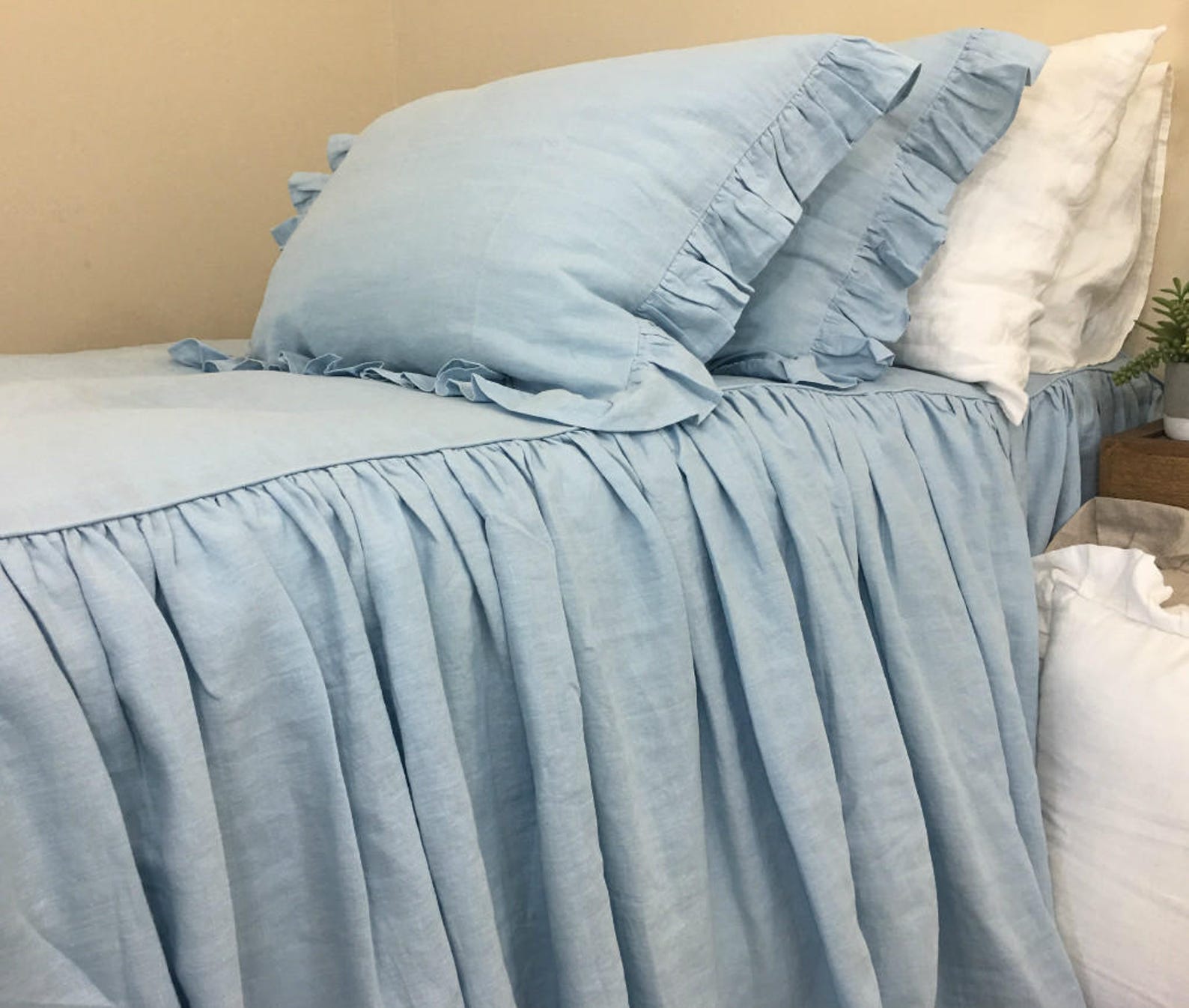 Bedspread With Gathered Ruffle Fall Linen Bedspread Ruffle - Etsy