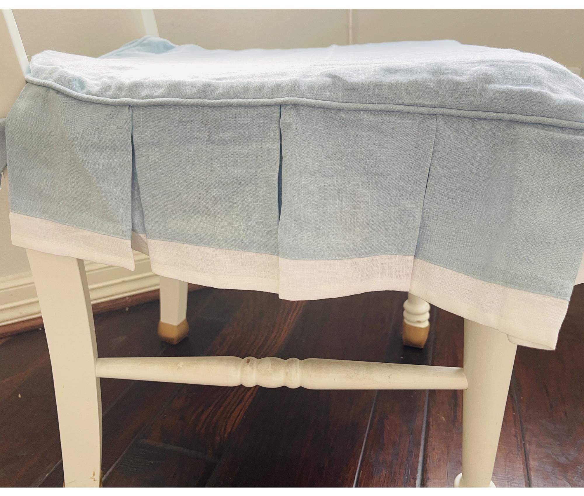 Linen Chair Seat Cover With Pleated Ruffles, Contrast Trim – Multiple ...