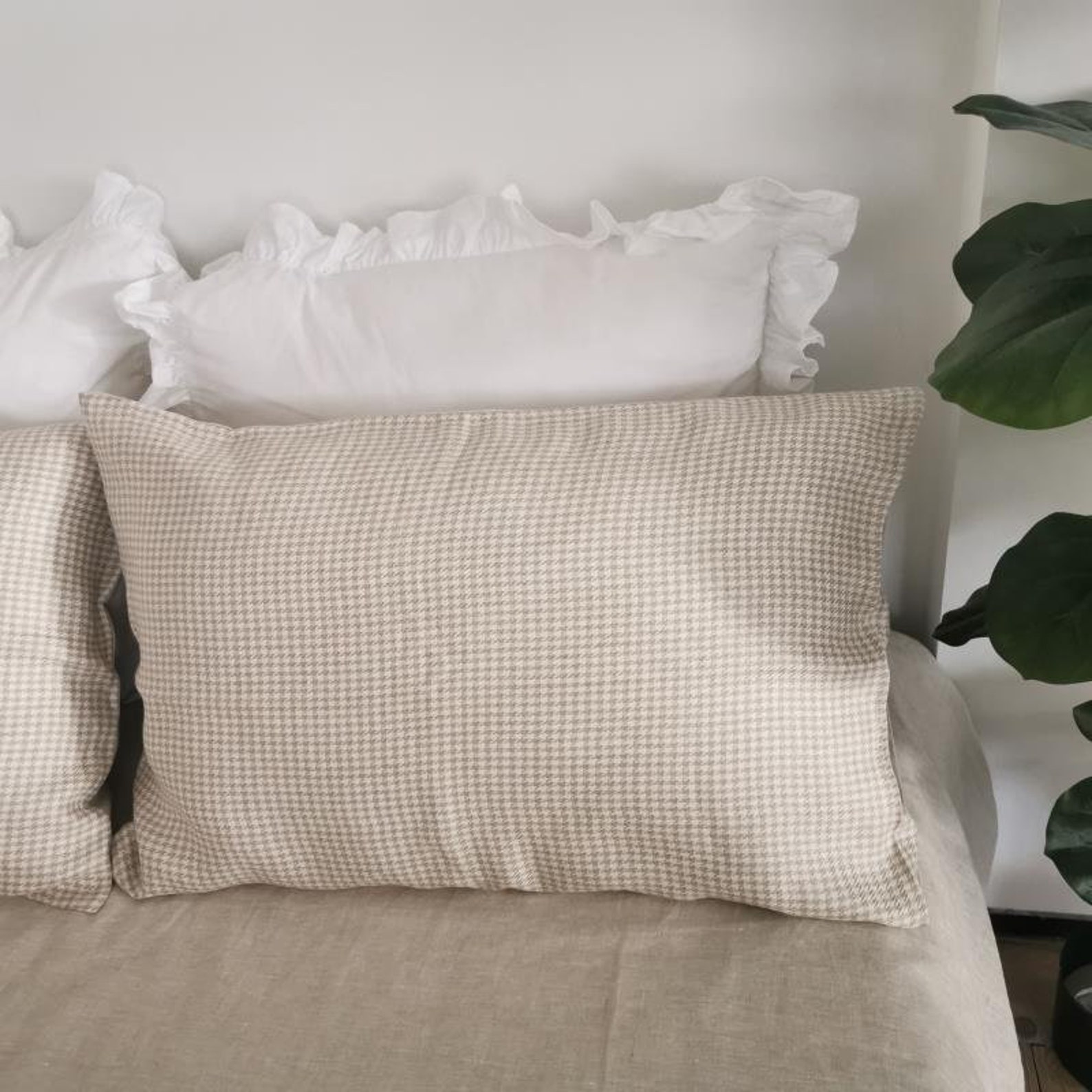 Houndstooth Linen Duvet Cover, Houndstooth Weave in Natural Linen ...