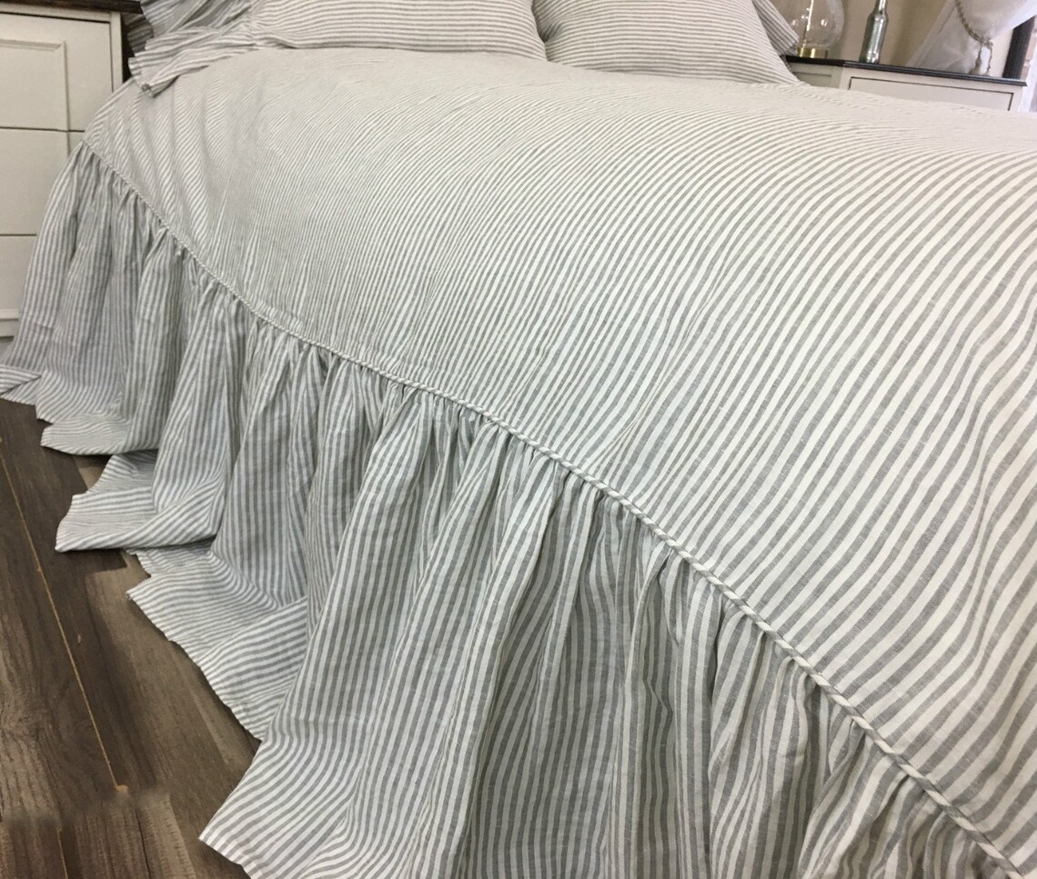 Linen Bed Cover With Waterfall Ruffles 80 Linen Choices - Etsy