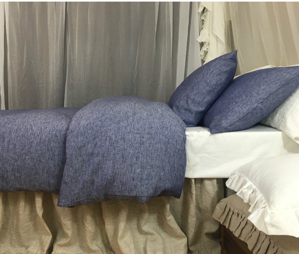 DENIM BLUE Chambray Linen Duvet Cover Handmade, Denim Blue Bedding ...
