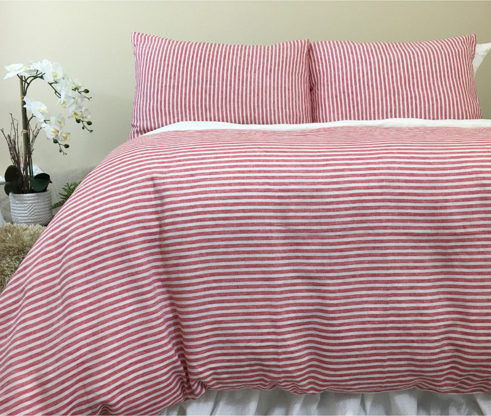 Red and White Striped Linen Duvet Cover Farmhouse Comfy - Etsy