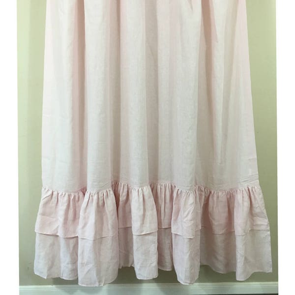 Pink Linen Ruffles Shower Curtain - Etsy