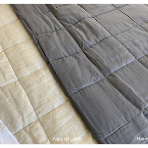 Linen Box Comforter Quilt, Box Shaped Quilted Duvet With Natural Linen ...