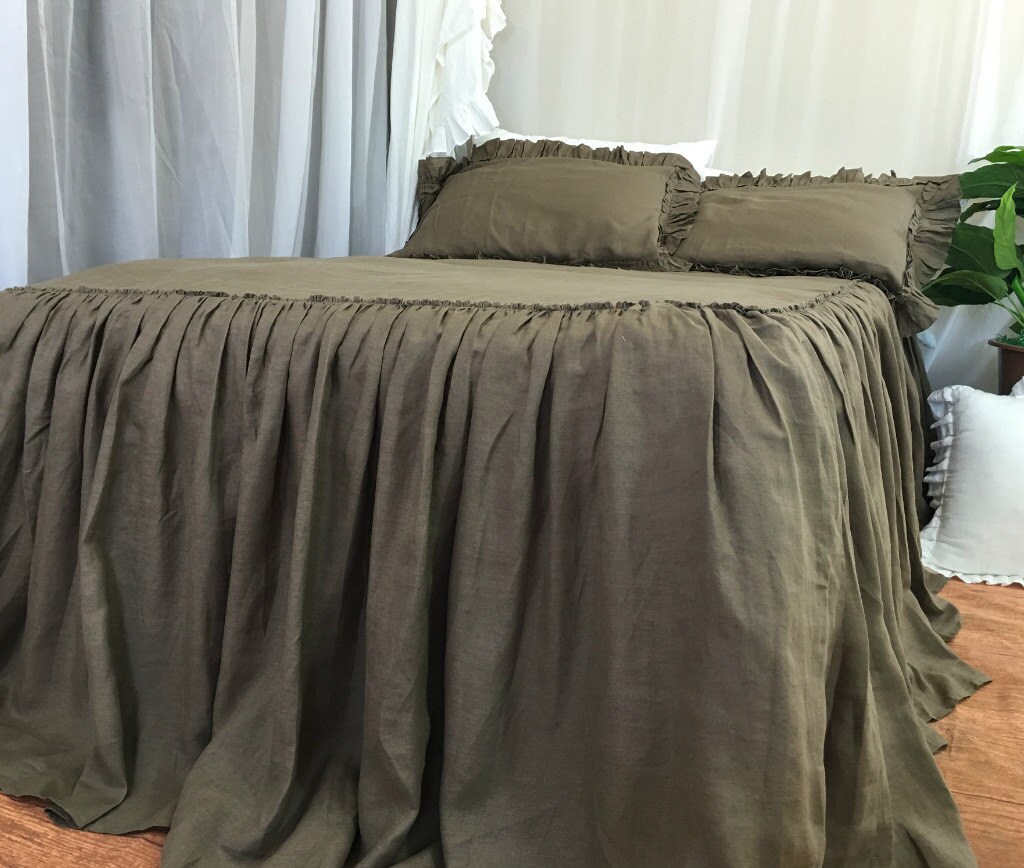 Cedar Dark Brown Linen Bedspread, Available in Twin, Full, Queen, King ...