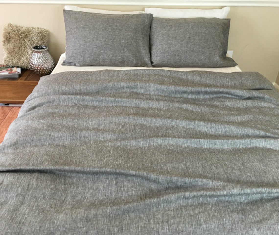 GREY Chambray Linen Duvet Cover Handmade, Chambray Bedding, Grey ...