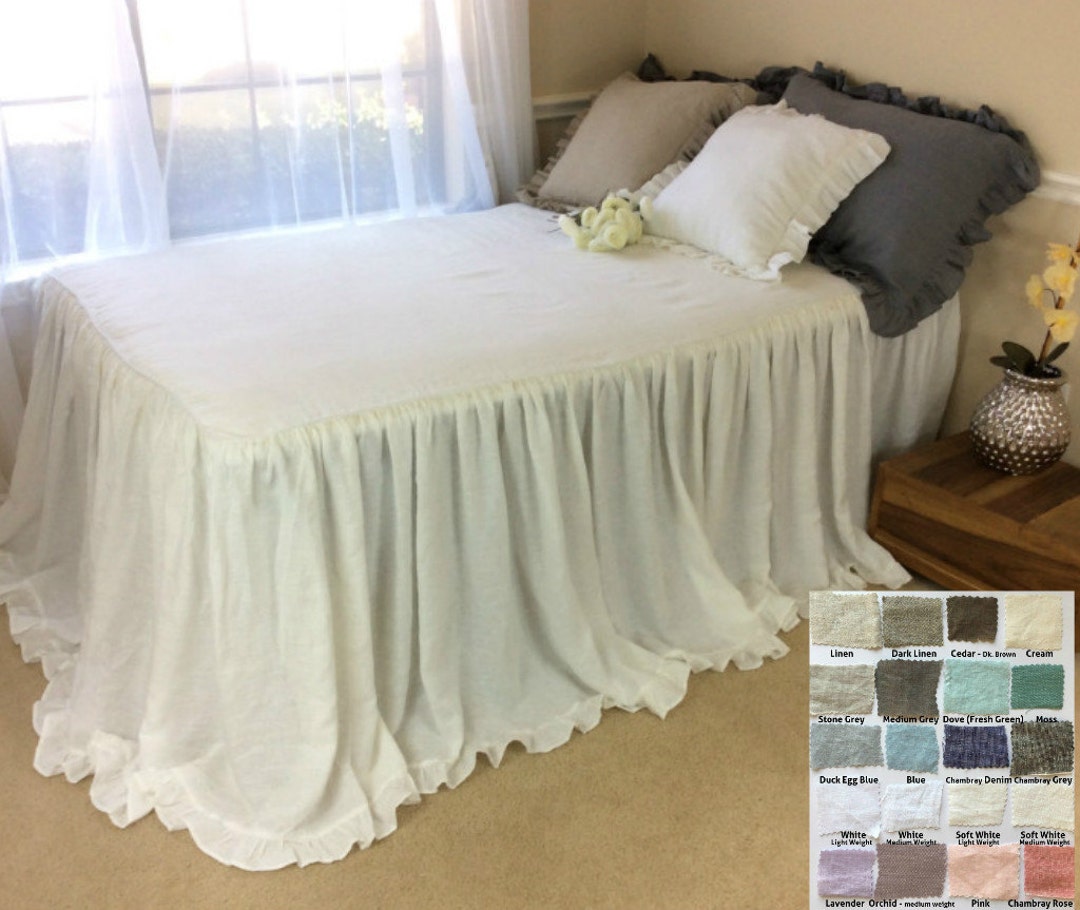 Linen Bedspread, Linen Bed Cover, Ruffle Bedding With Mini Ruffle Hem ...