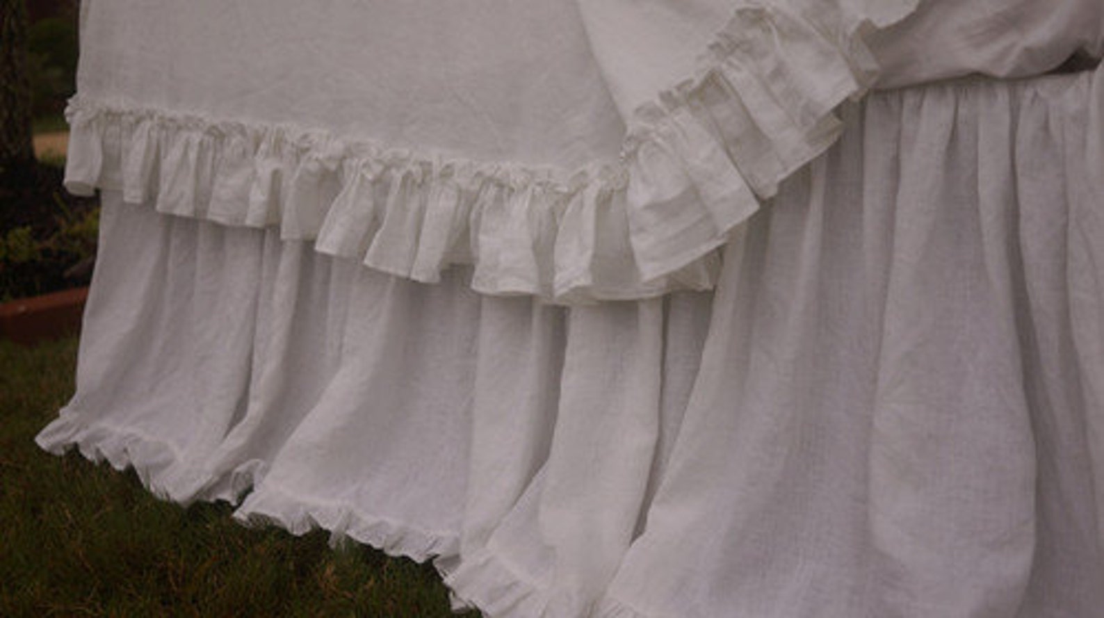 Linen Dust Ruffle With Mini Ruffles Linen Bedskirt Bed - Etsy