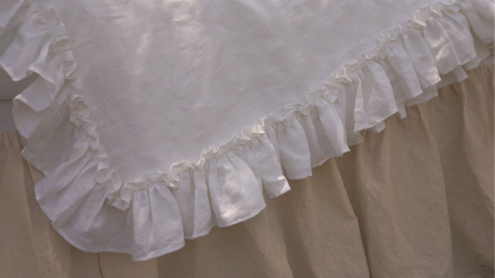 Linen sheet with vintage ruffle style ruffle bed cover linen | Etsy