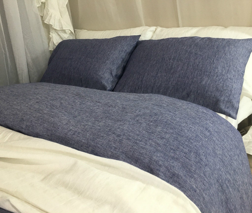DENIM BLUE Chambray Linen Duvet Cover Handmade, Denim Blue Bedding ...
