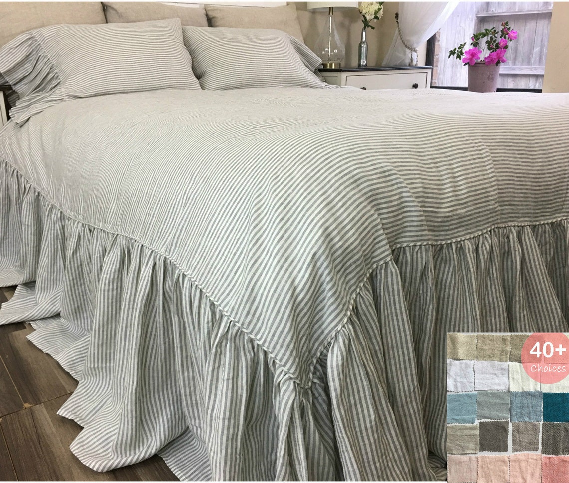 Linen Bed Cover With Waterfall Ruffles 80 Linen Choices - Etsy