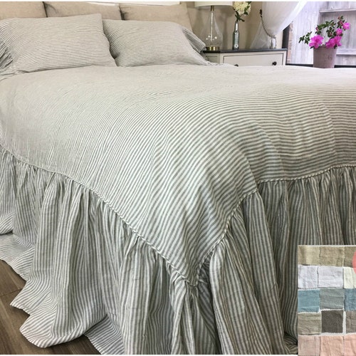 Linen Bed Cover With Waterfall Ruffles 80 Linen Choices - Etsy