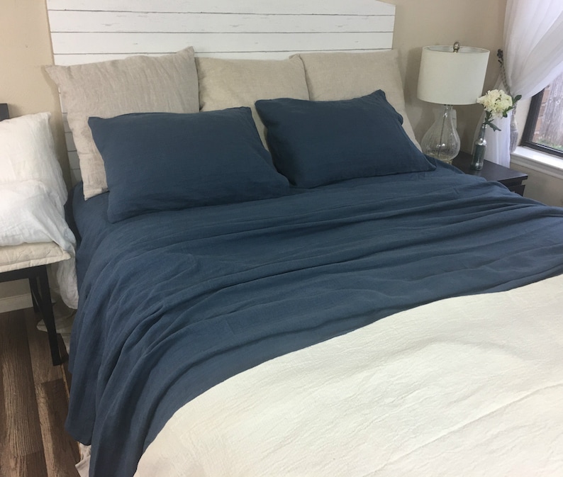 Navy Linen Duvet Cover Yarn Dyed Deep Blue Linen Bedding - Etsy