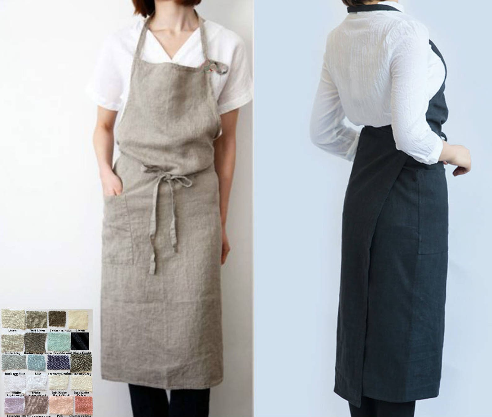 Linen Apron With Adjustable Neck String, Kitchen Apron, French Linen ...