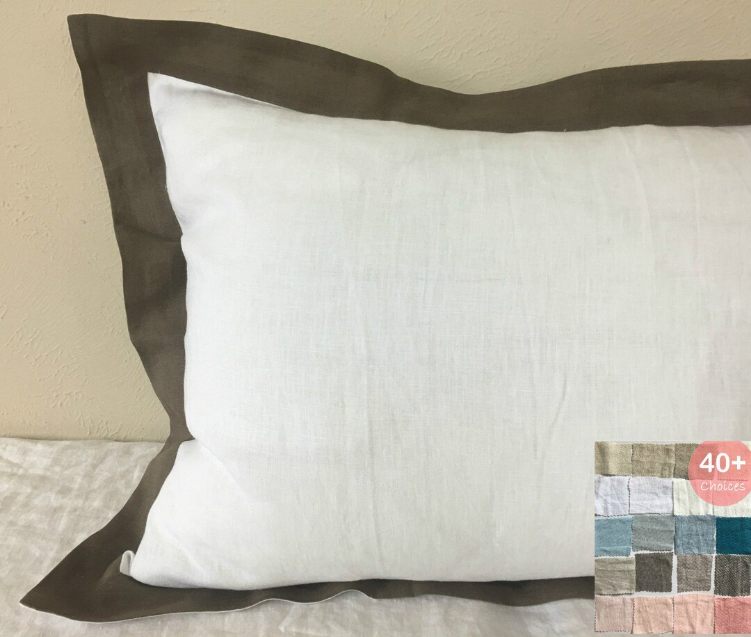 Natural Linen Euro Sham Cover With Border Oxford Flange, Bi-chrome ...