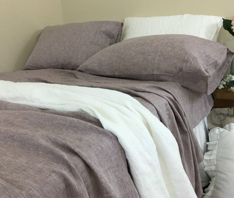 Chambray Rustic Raspberry Linen Bed Sheets Set - Etsy