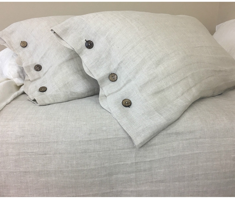 Chevron Linen Duvet Cover With Wooden Buttons - Etsy