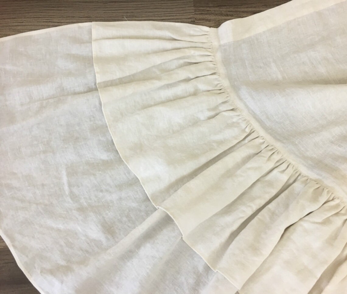 Cream Linen Shower Curtain With Double Layer Ruffles Fabulous - Etsy